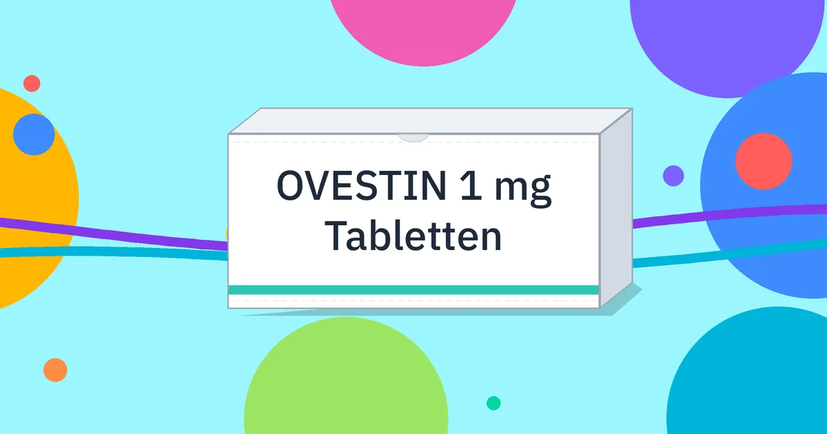 Symbolbild: Packung mit der Aufschrift OVESTIN 1 mg Tabletten (PZN 01363584) – Verfügbarkeit und Bezug in Apotheken in Frankfurt am Main