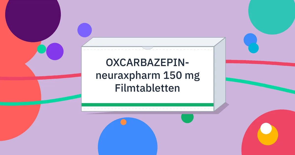 Symbolbild: Packung mit der Aufschrift OXCARBAZEPIN-neuraxpharm 150 mg Filmtabletten (PZN 09519442) – Verfügbarkeit und Bezug in Apotheken in Frankfurt am Main