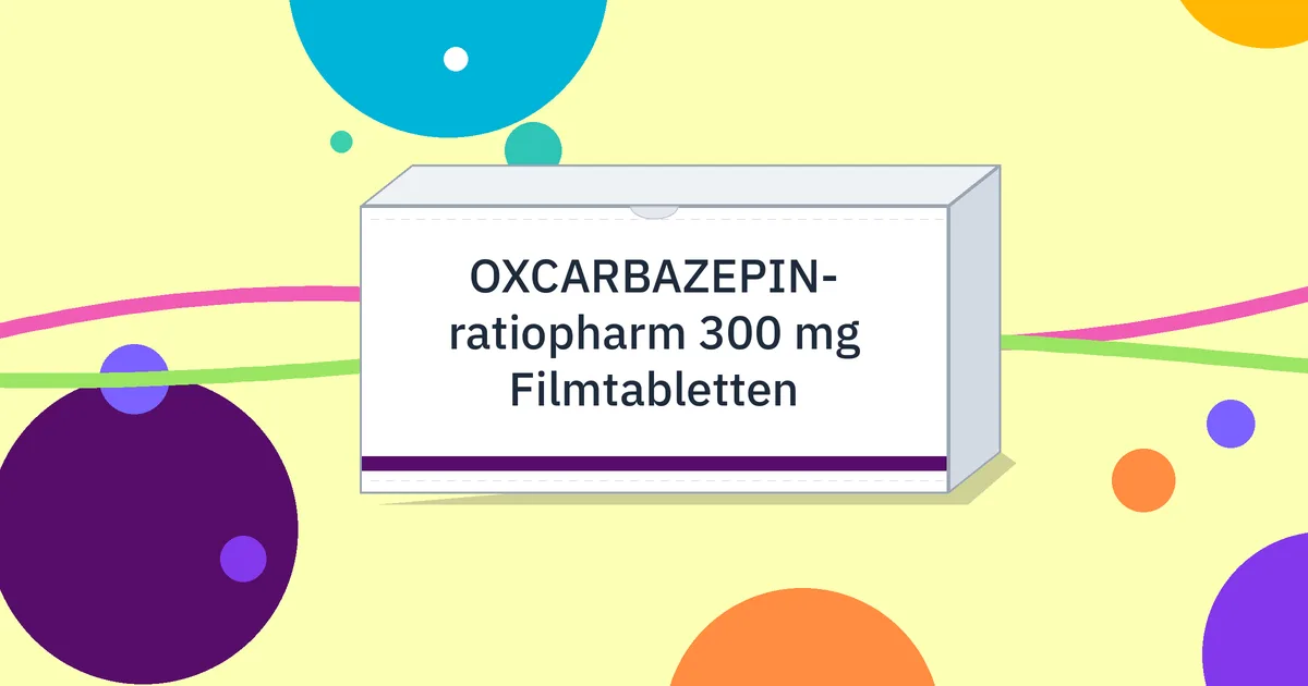 Symbolbild: Packung mit der Aufschrift OXCARBAZEPIN-ratiopharm 300 mg Filmtabletten (PZN 06055203) – Verfügbarkeit und Bezug in Apotheken in Frankfurt am Main
