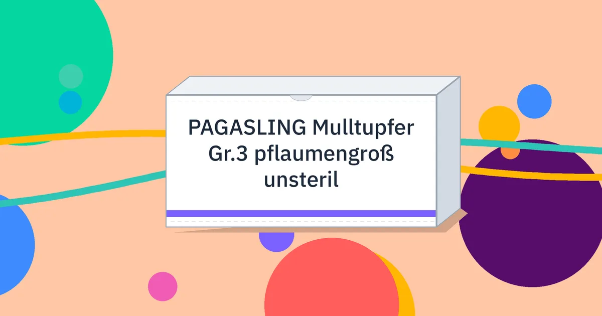 Symbolbild: Packung mit der Aufschrift PAGASLING Mulltupfer Gr.3 pflaumengroß unsteril (PZN 18716319) – Verfügbarkeit und Bezug in Apotheken in Frankfurt am Main