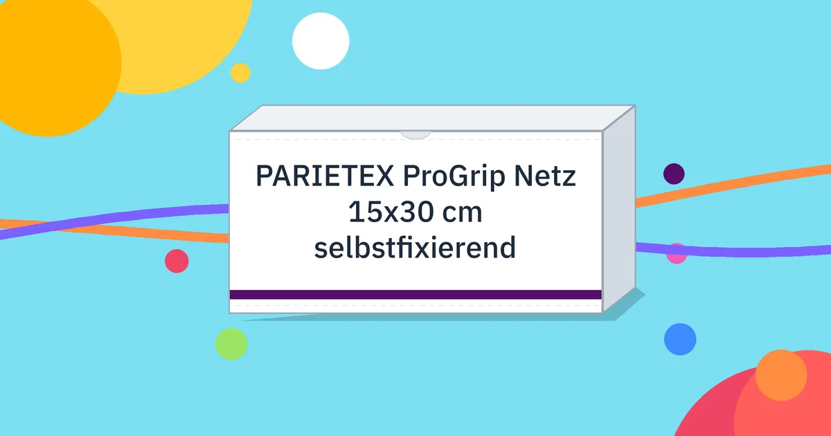 Symbolbild: Packung mit der Aufschrift PARIETEX ProGrip Netz 15x30 cm selbstfixierend (PZN 09300264) – Verfügbarkeit und Bezug in Apotheken in Frankfurt am Main