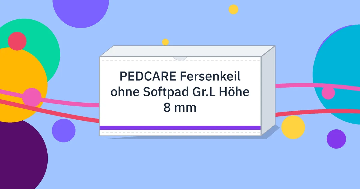 Symbolbild: Packung mit der Aufschrift PEDCARE Fersenkeil ohne Softpad Gr.L Höhe 8 mm (PZN 13963993) – Verfügbarkeit und Bezug in Apotheken in Frankfurt am Main