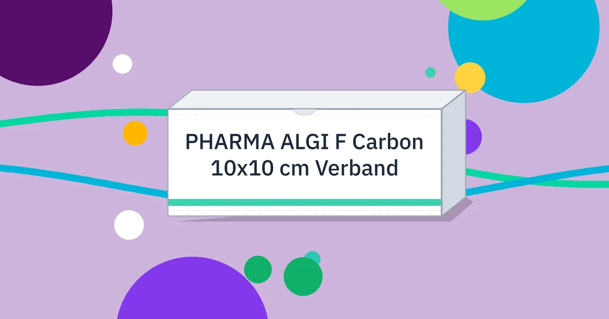 Symbolbild: Packung mit der Aufschrift PHARMA ALGI F Carbon 10x10 cm Verband (PZN 17468109) – Verfügbarkeit und Bezug in Apotheken in Frankfurt am Main