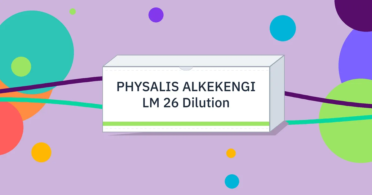 Symbolbild: Packung mit der Aufschrift PHYSALIS ALKEKENGI LM 26 Dilution (PZN 13639896) – Verfügbarkeit und Bezug in Apotheken in Frankfurt am Main
