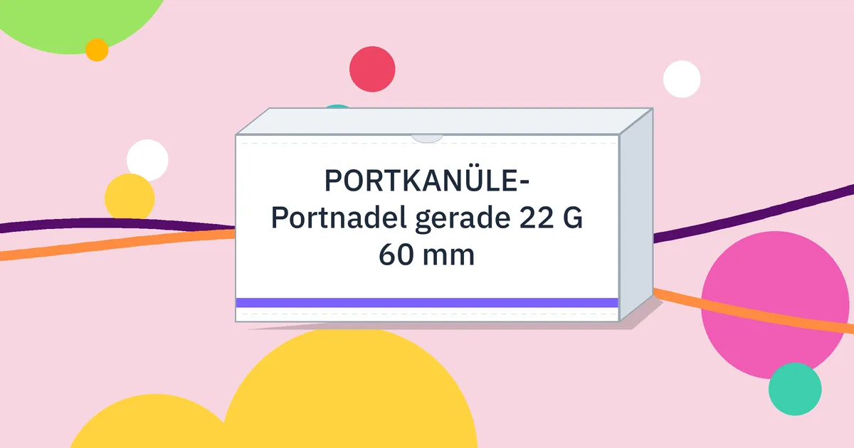 Symbolbild: Packung mit der Aufschrift PORTKANÜLE-Portnadel gerade 22 G 60 mm (PZN 10010933) – Verfügbarkeit und Bezug in Apotheken in Frankfurt am Main