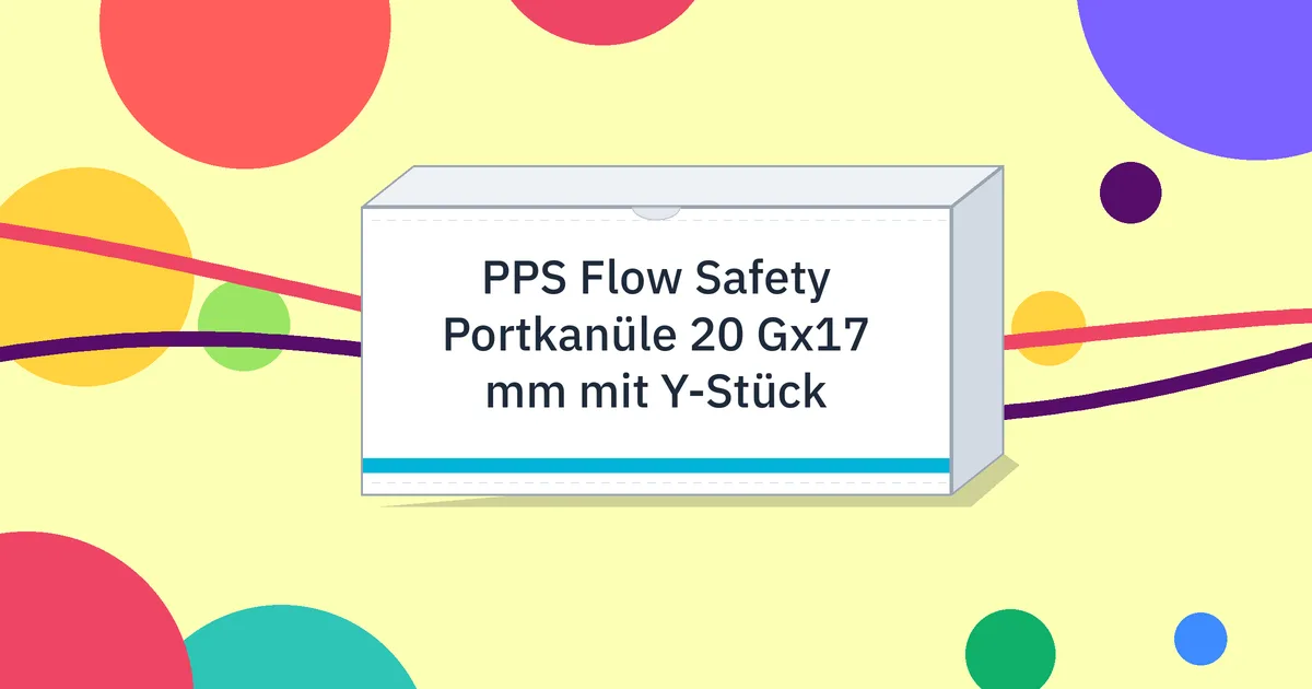 Symbolbild: Packung mit der Aufschrift PPS Flow Safety Portkanüle 20 Gx17 mm mit Y-Stück (PZN 10073951) – Verfügbarkeit und Bezug in Apotheken in Frankfurt am Main
