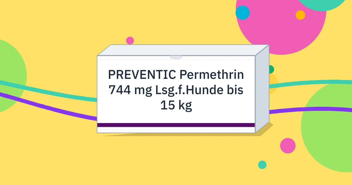 Symbolbild: Packung mit der Aufschrift PREVENTIC Permethrin 744 mg Lsg.f.Hunde bis 15 kg (PZN 04004650) – Verfügbarkeit und Bezug in Apotheken in Frankfurt am Main