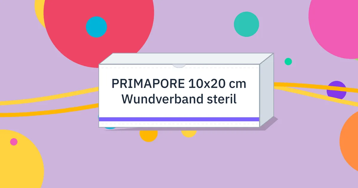 Symbolbild: Packung mit der Aufschrift PRIMAPORE 10x20 cm Wundverband steril (PZN 14028108) – Verfügbarkeit und Bezug in Apotheken in Frankfurt am Main