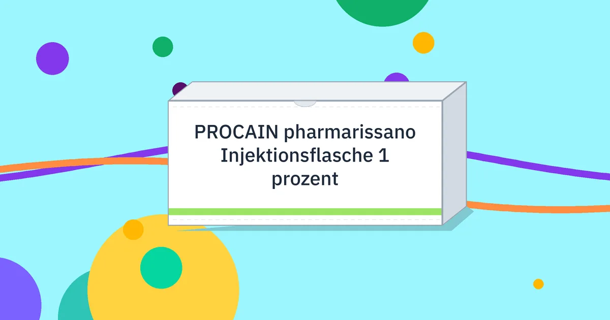 Symbolbild: Packung mit der Aufschrift PROCAIN pharmarissano Injektionsflasche 1 prozent (PZN 16816270) – Verfügbarkeit und Bezug in Apotheken in Frankfurt am Main