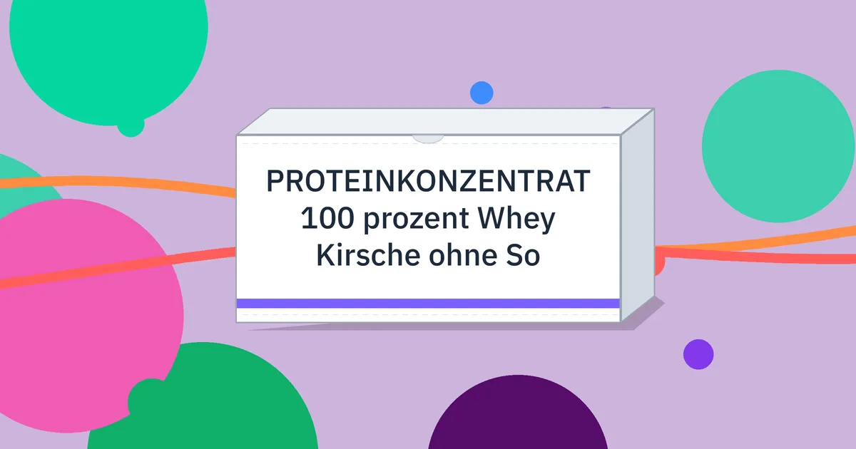 Symbolbild: Packung mit der Aufschrift PROTEINKONZENTRAT 100 prozent Whey Kirsche ohne So (PZN 12530074) – Verfügbarkeit und Bezug in Apotheken in Frankfurt am Main