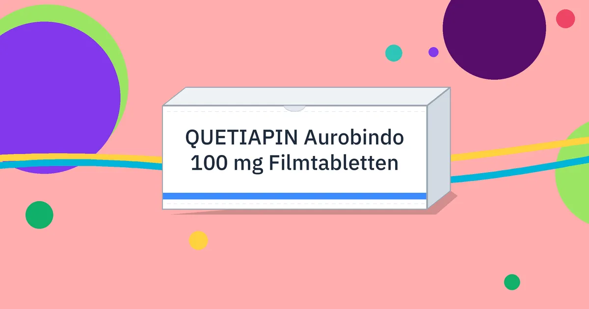 Symbolbild: Packung mit der Aufschrift QUETIAPIN Aurobindo 100 mg Filmtabletten (PZN 01340005) – Verfügbarkeit und Bezug in Apotheken in Frankfurt am Main