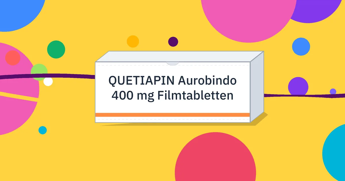 Symbolbild: Packung mit der Aufschrift QUETIAPIN Aurobindo 400 mg Filmtabletten (PZN 18428684) – Verfügbarkeit und Bezug in Apotheken in Frankfurt am Main