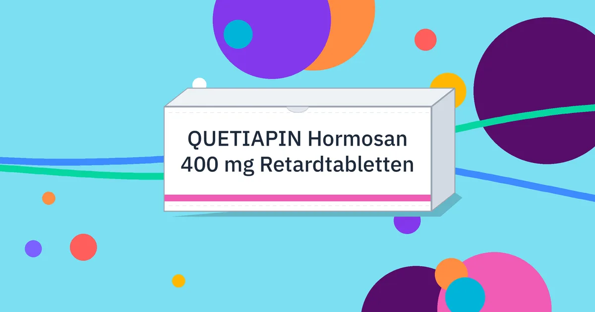 Symbolbild: Packung mit der Aufschrift QUETIAPIN Hormosan 400 mg Retardtabletten (PZN 11146072) – Verfügbarkeit und Bezug in Apotheken in Frankfurt am Main