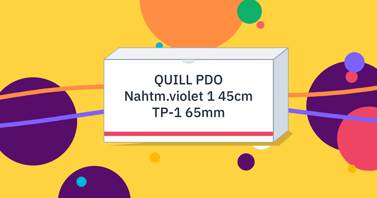 Symbolbild: Packung mit der Aufschrift QUILL PDO Nahtm.violet 1 45cm TP-1 65mm (PZN 17990426) – Verfügbarkeit und Bezug in Apotheken in Frankfurt am Main