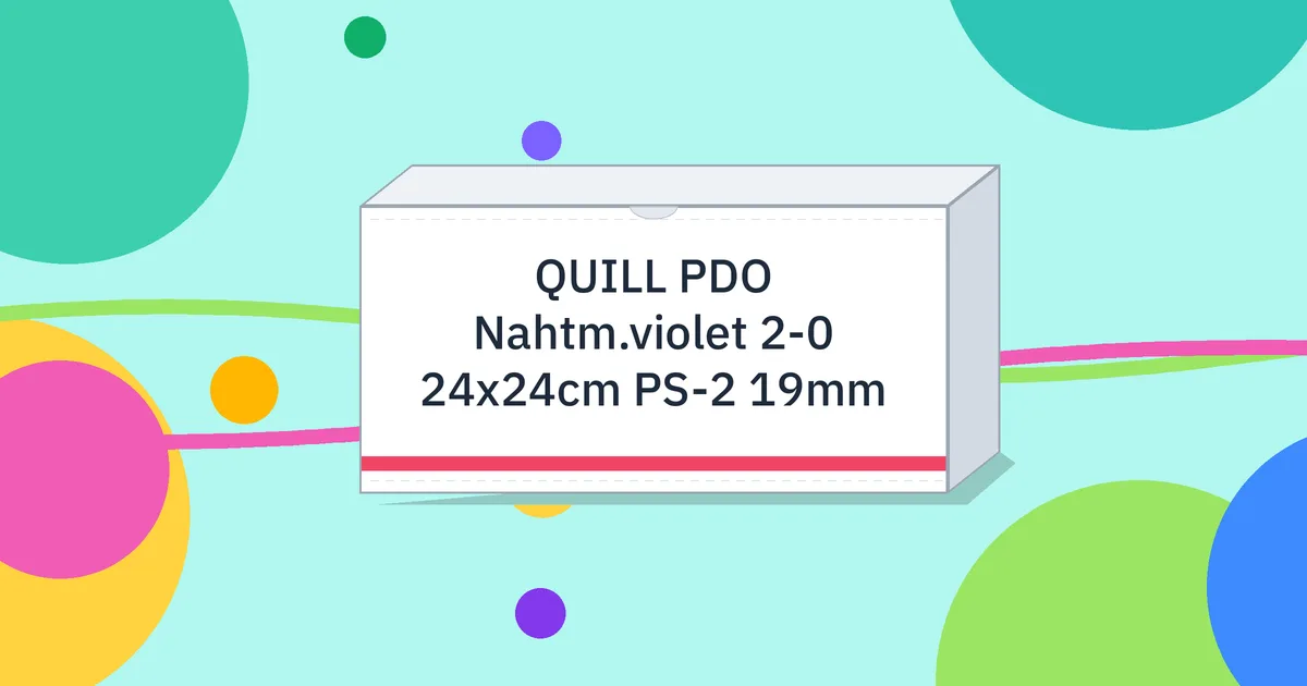 Symbolbild: Packung mit der Aufschrift QUILL PDO Nahtm.violet 2-0 24x24cm PS-2 19mm (PZN 17989570) – Verfügbarkeit und Bezug in Apotheken in Frankfurt am Main