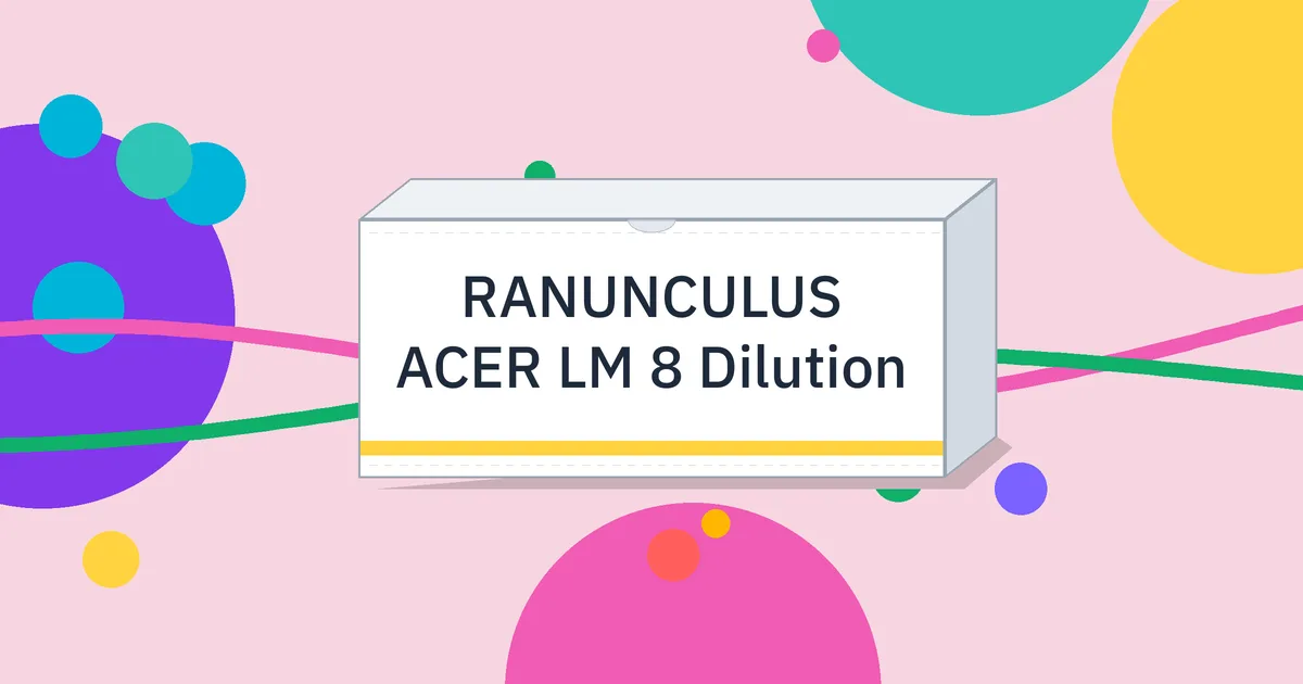 Symbolbild: Packung mit der Aufschrift RANUNCULUS ACER LM 8 Dilution (PZN 13675449) – Verfügbarkeit und Bezug in Apotheken in Frankfurt am Main