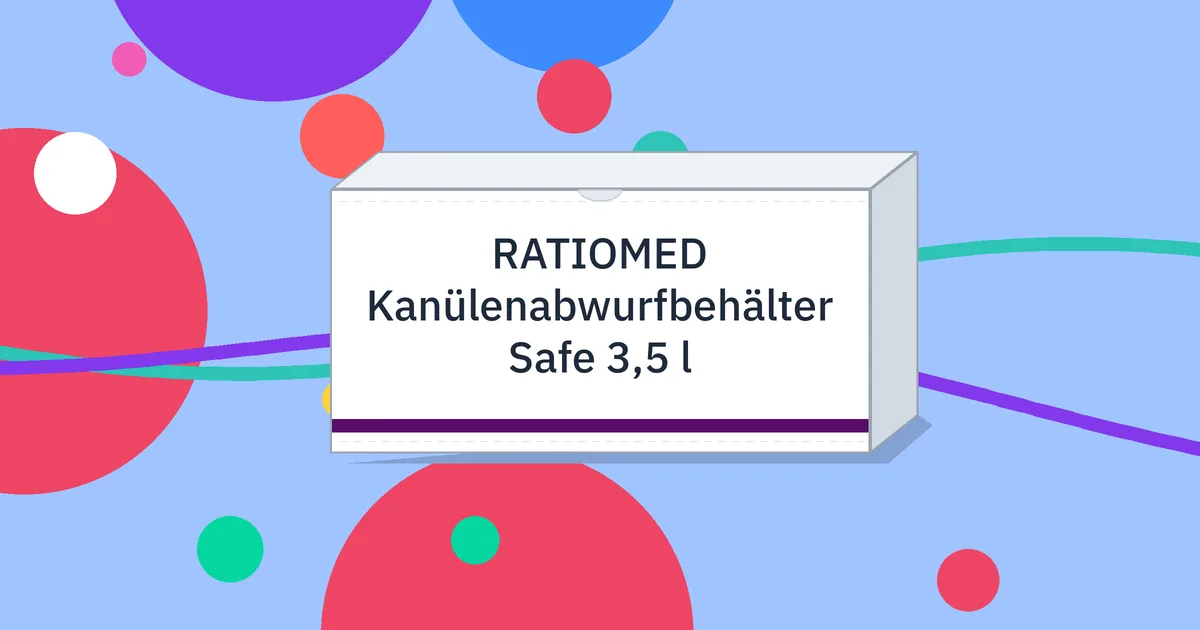 Symbolbild: Packung mit der Aufschrift RATIOMED Kanülenabwurfbehälter Safe 3,5 l (PZN 18197262) – Verfügbarkeit und Bezug in Apotheken in Frankfurt am Main