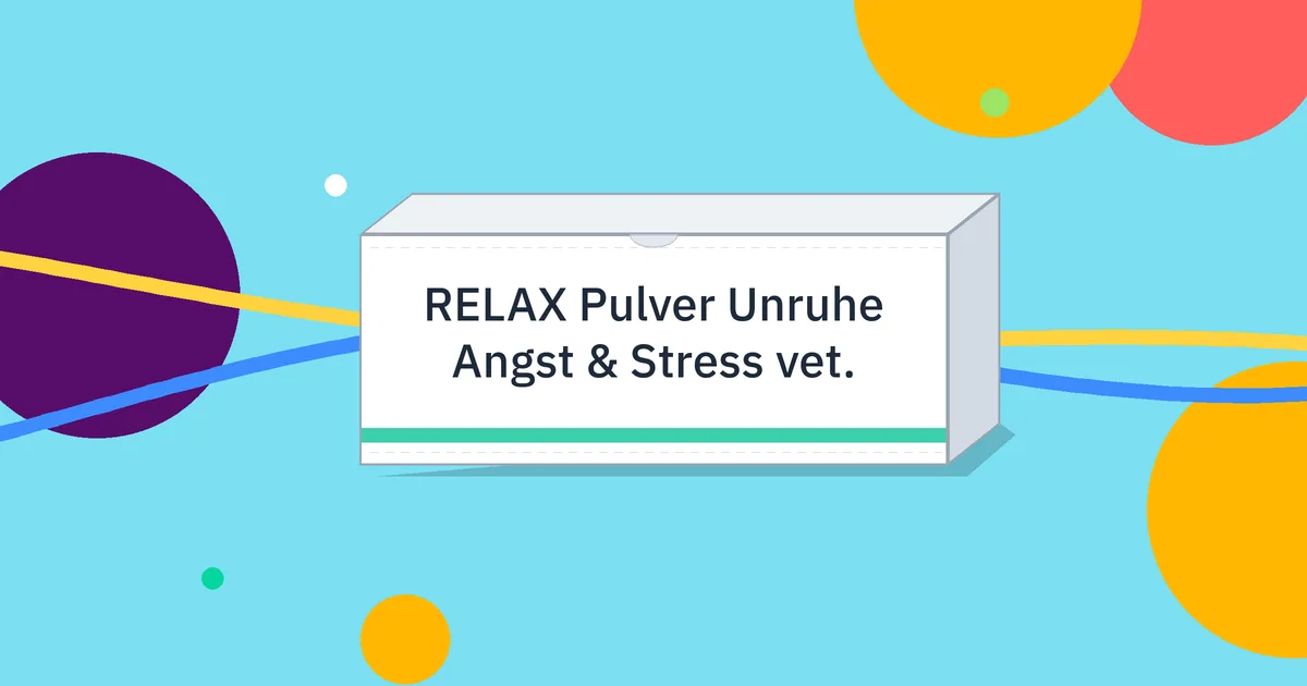 Symbolbild: Packung mit der Aufschrift RELAX Pulver Unruhe Angst & Stress vet. (PZN 20222234) – Verfügbarkeit und Bezug in Apotheken in Frankfurt am Main