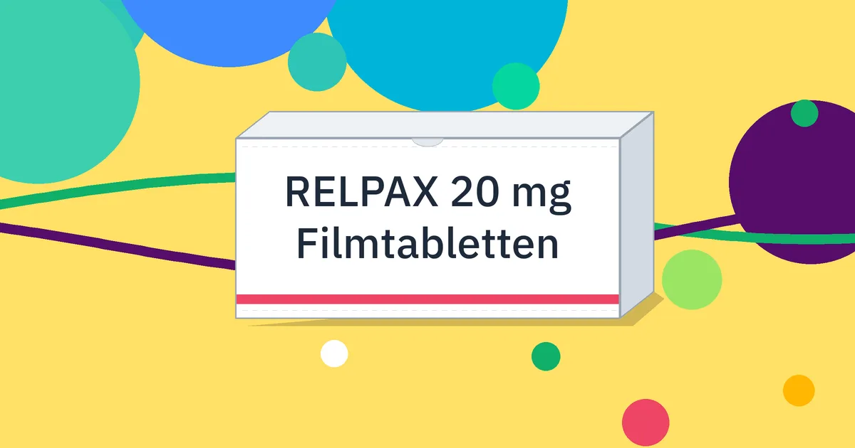 Symbolbild: Packung mit der Aufschrift RELPAX 20 mg Filmtabletten (PZN 03932804) – Verfügbarkeit und Bezug in Apotheken in Frankfurt am Main