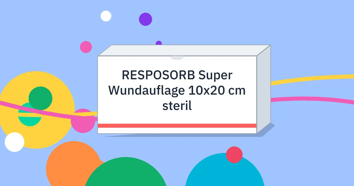 Symbolbild: Packung mit der Aufschrift RESPOSORB Super Wundauflage 10x20 cm steril (PZN 20846437) – Verfügbarkeit und Bezug in Apotheken in Frankfurt am Main