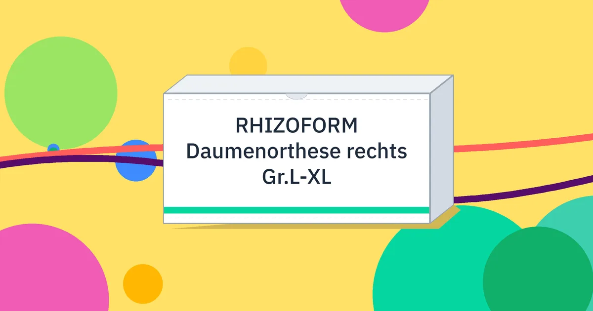 Symbolbild: Packung mit der Aufschrift RHIZOFORM Daumenorthese rechts Gr.L-XL (PZN 15608730) – Verfügbarkeit und Bezug in Apotheken in Frankfurt am Main