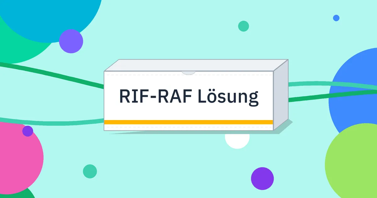 Symbolbild: Packung mit der Aufschrift RIF-RAF Lösung (PZN 05021892) – Verfügbarkeit und Bezug in Apotheken in Frankfurt am Main