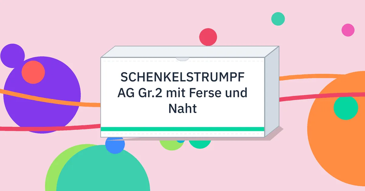 Symbolbild: Packung mit der Aufschrift SCHENKELSTRUMPF AG Gr.2 mit Ferse und Naht (PZN 01969482) – Verfügbarkeit und Bezug in Apotheken in Frankfurt am Main