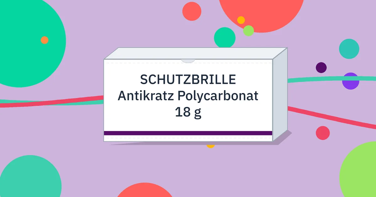 Symbolbild: Packung mit der Aufschrift SCHUTZBRILLE Antikratz Polycarbonat 18 g (PZN 09685057) – Verfügbarkeit und Bezug in Apotheken in Frankfurt am Main