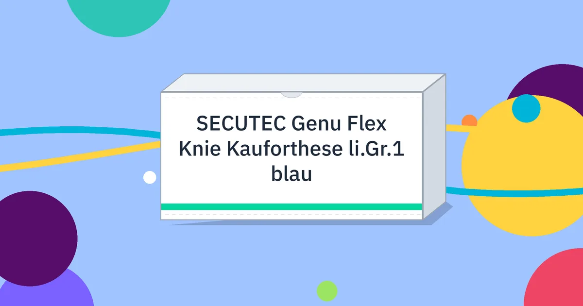 Symbolbild: Packung mit der Aufschrift SECUTEC Genu Flex Knie Kauforthese li.Gr.1 blau (PZN 18911328) – Verfügbarkeit und Bezug in Apotheken in Frankfurt am Main
