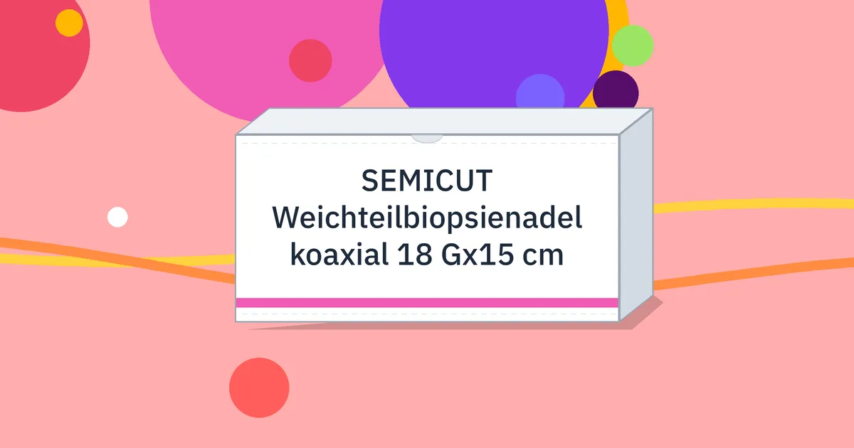 Symbolbild: Packung mit der Aufschrift SEMICUT Weichteilbiopsienadel koaxial 18 Gx15 cm (PZN 19736206) – Verfügbarkeit und Bezug in Apotheken in Frankfurt am Main