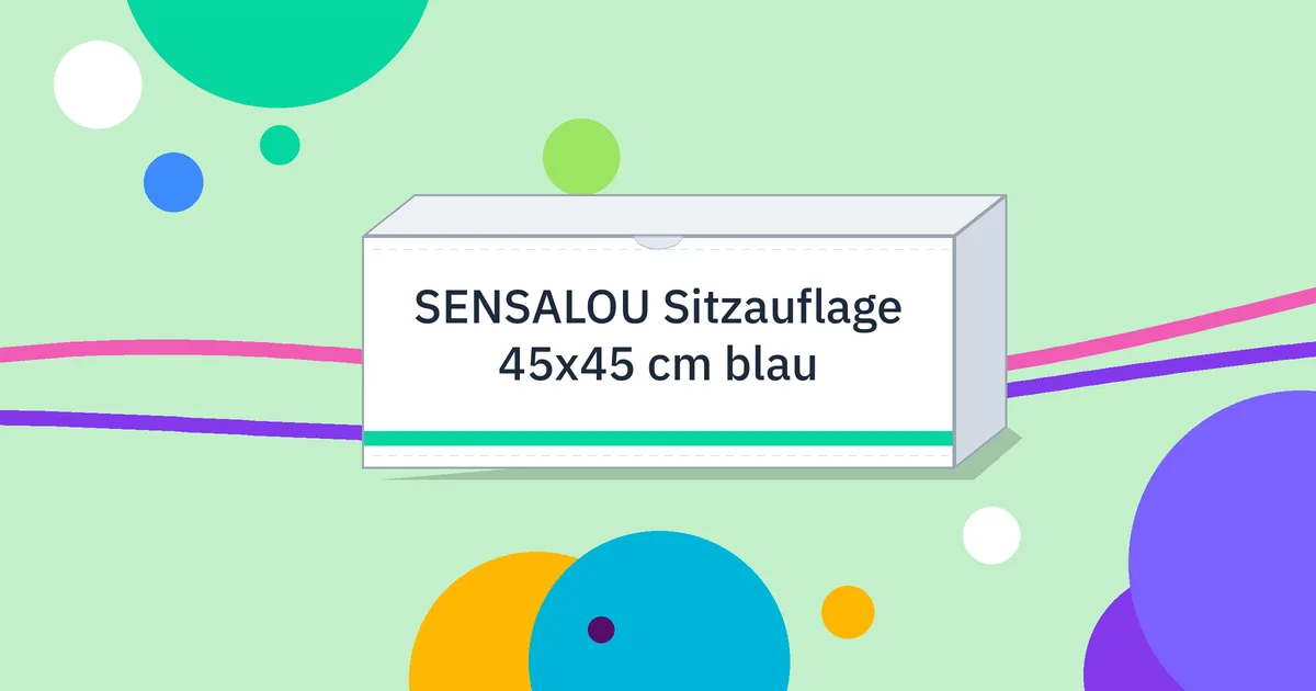 Symbolbild: Packung mit der Aufschrift SENSALOU Sitzauflage 45x45 cm blau (PZN 16872156) – Verfügbarkeit und Bezug in Apotheken in Frankfurt am Main