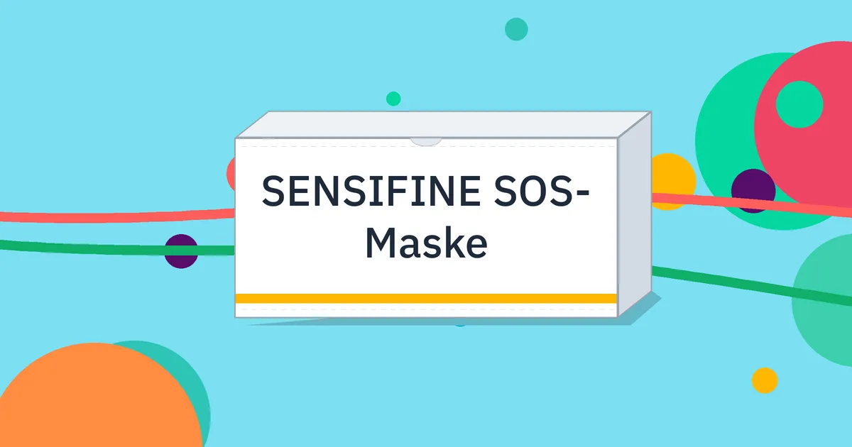 Symbolbild: Packung mit der Aufschrift SENSIFINE SOS-Maske (PZN 20787930) – Verfügbarkeit und Bezug in Apotheken in Frankfurt am Main
