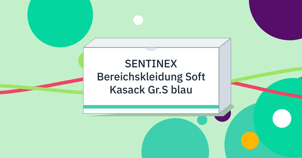 Symbolbild: Packung mit der Aufschrift SENTINEX Bereichskleidung Soft Kasack Gr.S blau (PZN 09737771) – Verfügbarkeit und Bezug in Apotheken in Frankfurt am Main