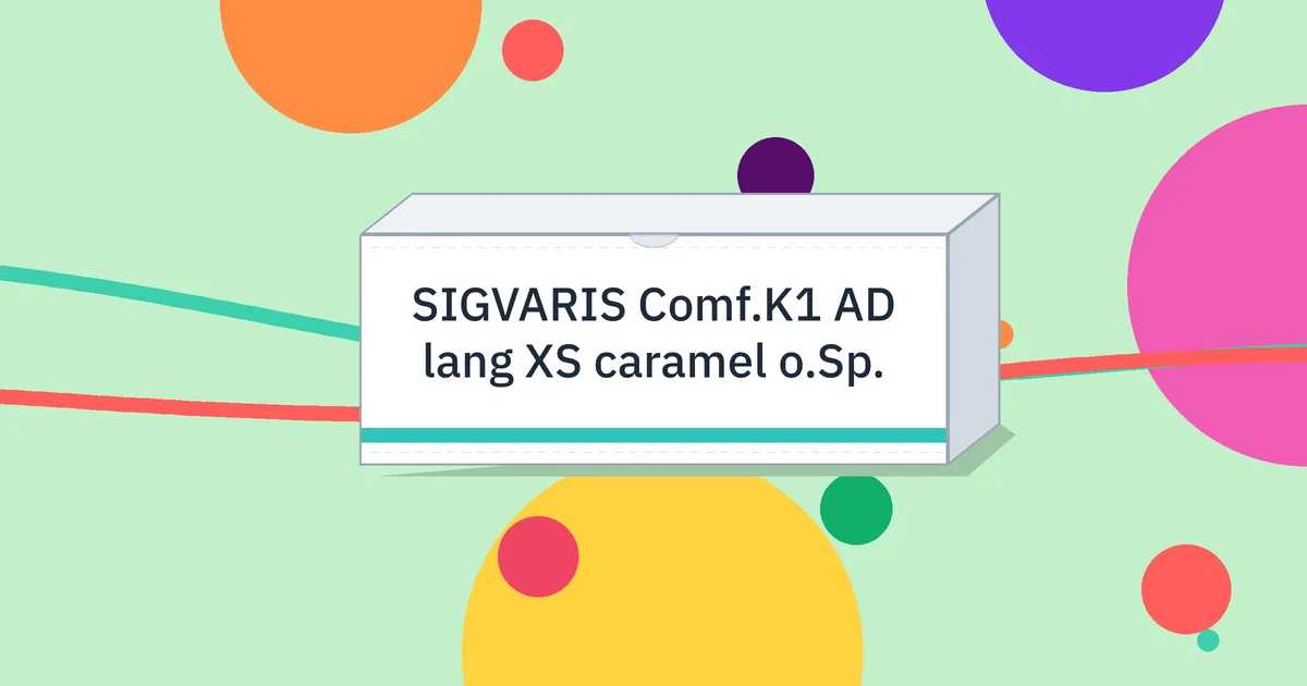 Symbolbild: Packung mit der Aufschrift SIGVARIS Comf.K1 AD lang XS caramel o.Sp. (PZN 17040966) – Verfügbarkeit und Bezug in Apotheken in Frankfurt am Main