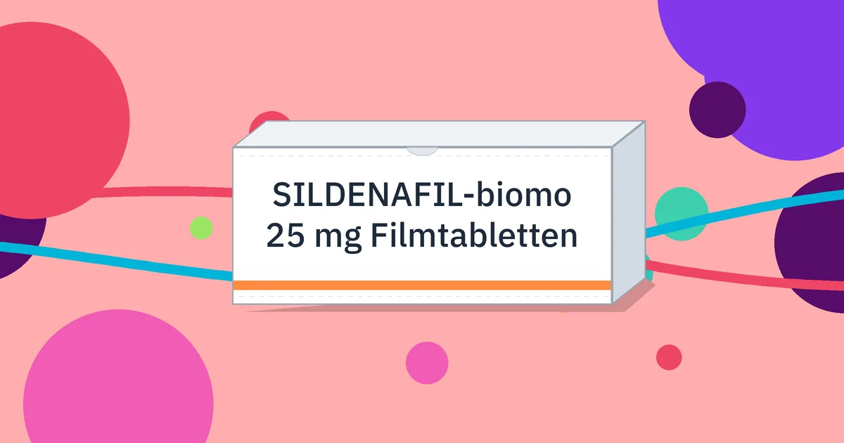 Symbolbild: Packung mit der Aufschrift SILDENAFIL-biomo 25 mg Filmtabletten (PZN 18709408) – Verfügbarkeit und Bezug in Apotheken in Frankfurt am Main