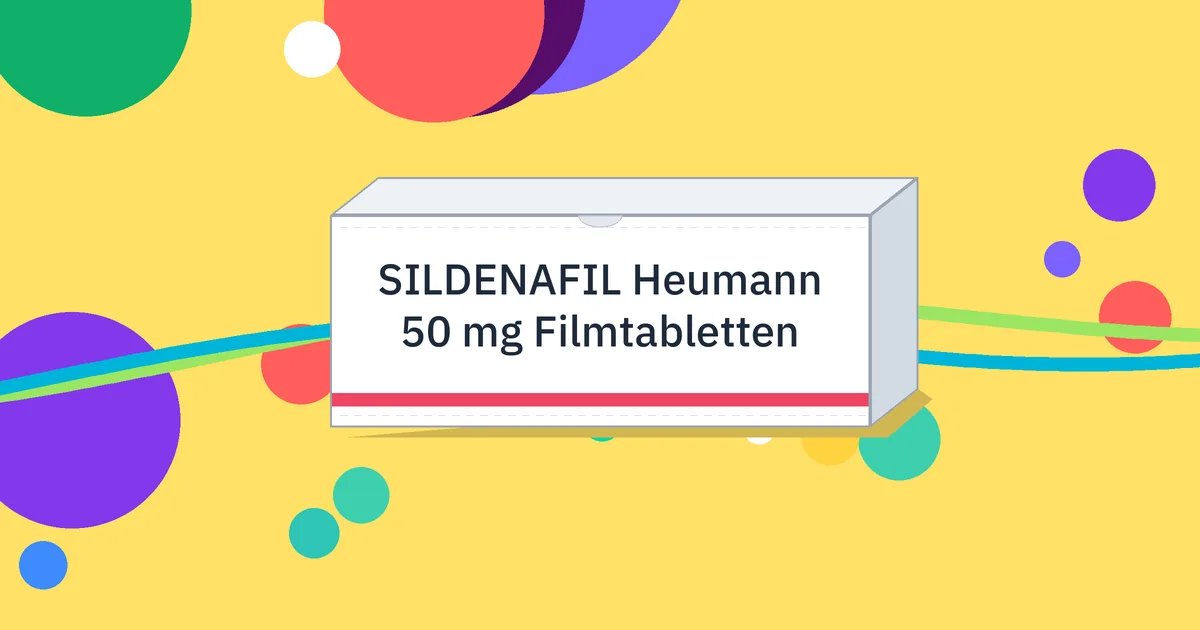Symbolbild: Packung mit der Aufschrift SILDENAFIL Heumann 50 mg Filmtabletten (PZN 01940225) – Verfügbarkeit und Bezug in Apotheken in Frankfurt am Main