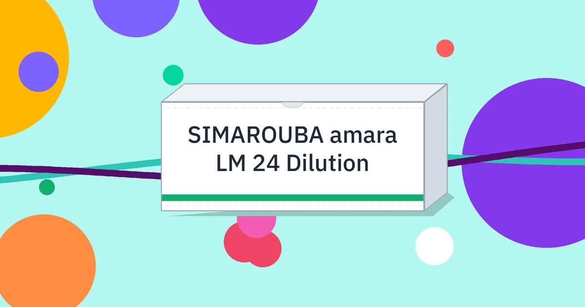 Symbolbild: Packung mit der Aufschrift SIMAROUBA amara LM 24 Dilution (PZN 13680255) – Verfügbarkeit und Bezug in Apotheken in Frankfurt am Main