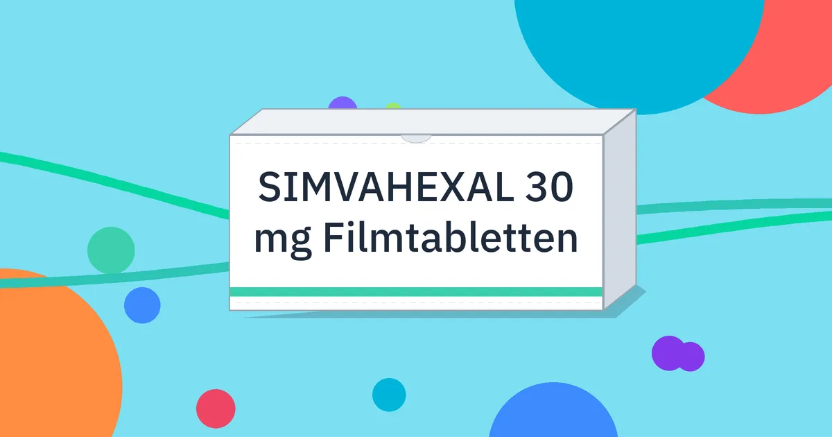Symbolbild: Packung mit der Aufschrift SIMVAHEXAL 30 mg Filmtabletten (PZN 02846617) – Verfügbarkeit und Bezug in Apotheken in Frankfurt am Main