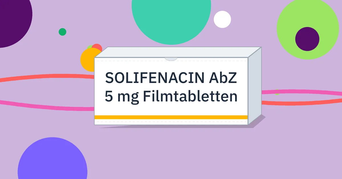 Symbolbild: Packung mit der Aufschrift SOLIFENACIN AbZ 5 mg Filmtabletten (PZN 14323770) – Verfügbarkeit und Bezug in Apotheken in Frankfurt am Main