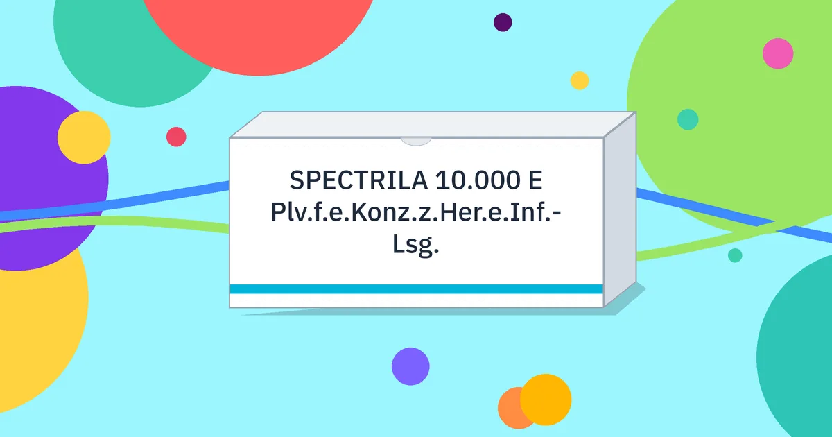 Symbolbild: Packung mit der Aufschrift SPECTRILA 10.000 E Plv.f.e.Konz.z.Her.e.Inf.-Lsg. (PZN 11853438) – Verfügbarkeit und Bezug in Apotheken in Frankfurt am Main