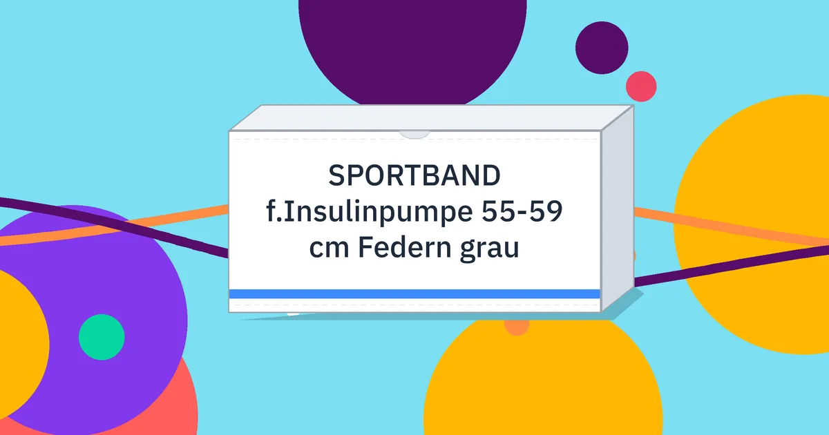 Symbolbild: Packung mit der Aufschrift SPORTBAND f.Insulinpumpe 55-59 cm Federn grau (PZN 13916545) – Verfügbarkeit und Bezug in Apotheken in Frankfurt am Main