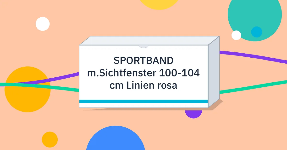 Symbolbild: Packung mit der Aufschrift SPORTBAND m.Sichtfenster 100-104 cm Linien rosa (PZN 17837512) – Verfügbarkeit und Bezug in Apotheken in Frankfurt am Main