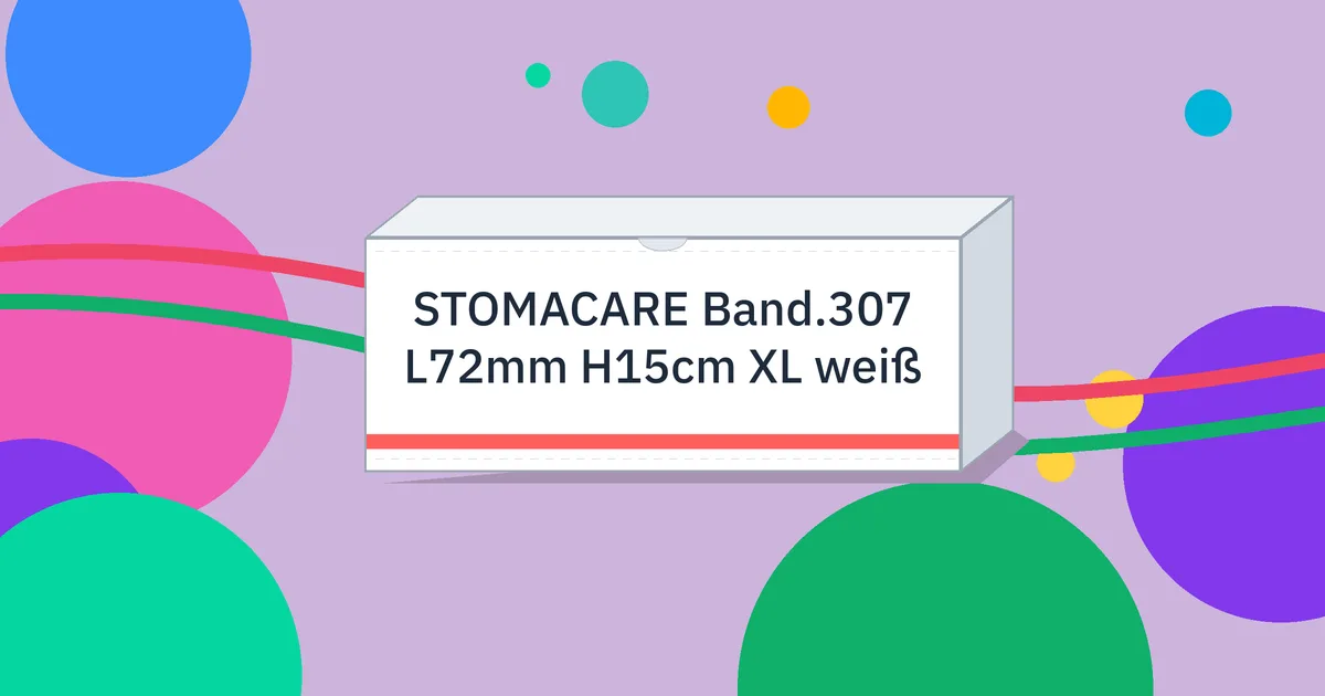 Symbolbild: Packung mit der Aufschrift STOMACARE Band.307 L72mm H15cm XL weiß (PZN 07663548) – Verfügbarkeit und Bezug in Apotheken in Frankfurt am Main