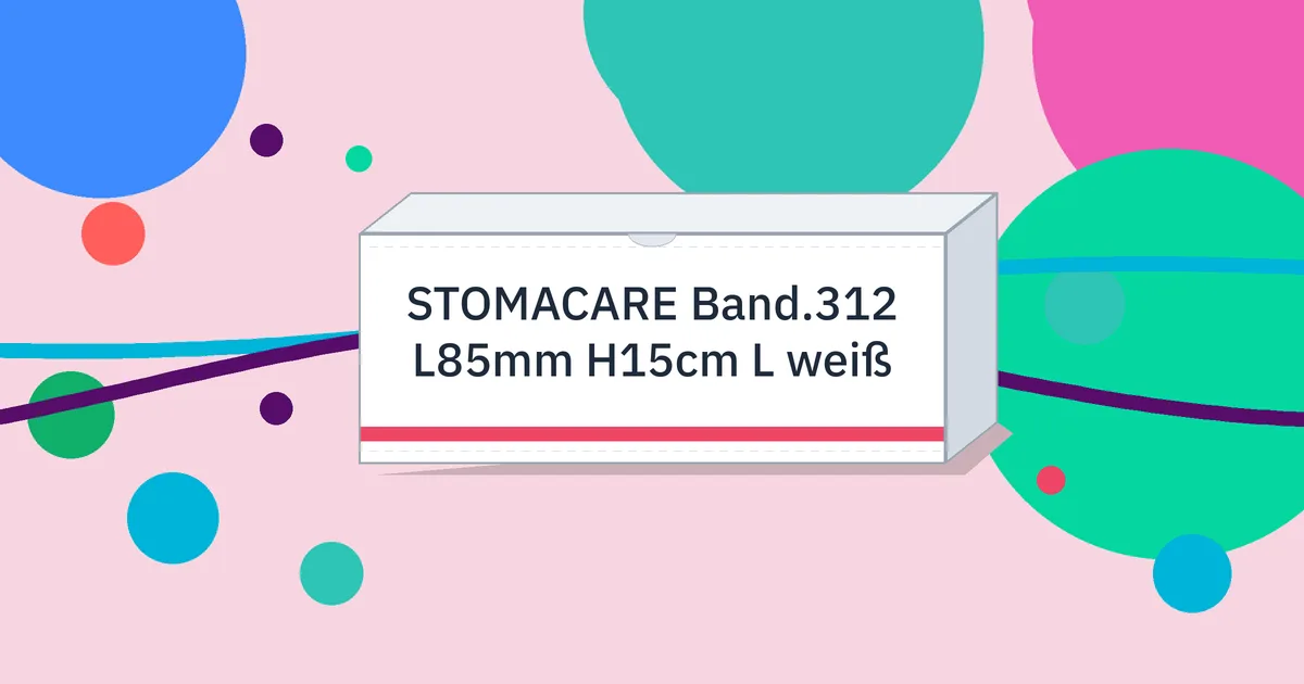 Symbolbild: Packung mit der Aufschrift STOMACARE Band.312 L85mm H15cm L weiß (PZN 09437164) – Verfügbarkeit und Bezug in Apotheken in Frankfurt am Main
