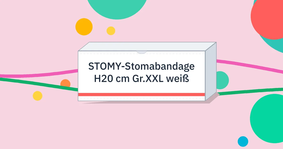 Symbolbild: Packung mit der Aufschrift STOMY-Stomabandage H20 cm Gr.XXL weiß (PZN 16314864) – Verfügbarkeit und Bezug in Apotheken in Frankfurt am Main