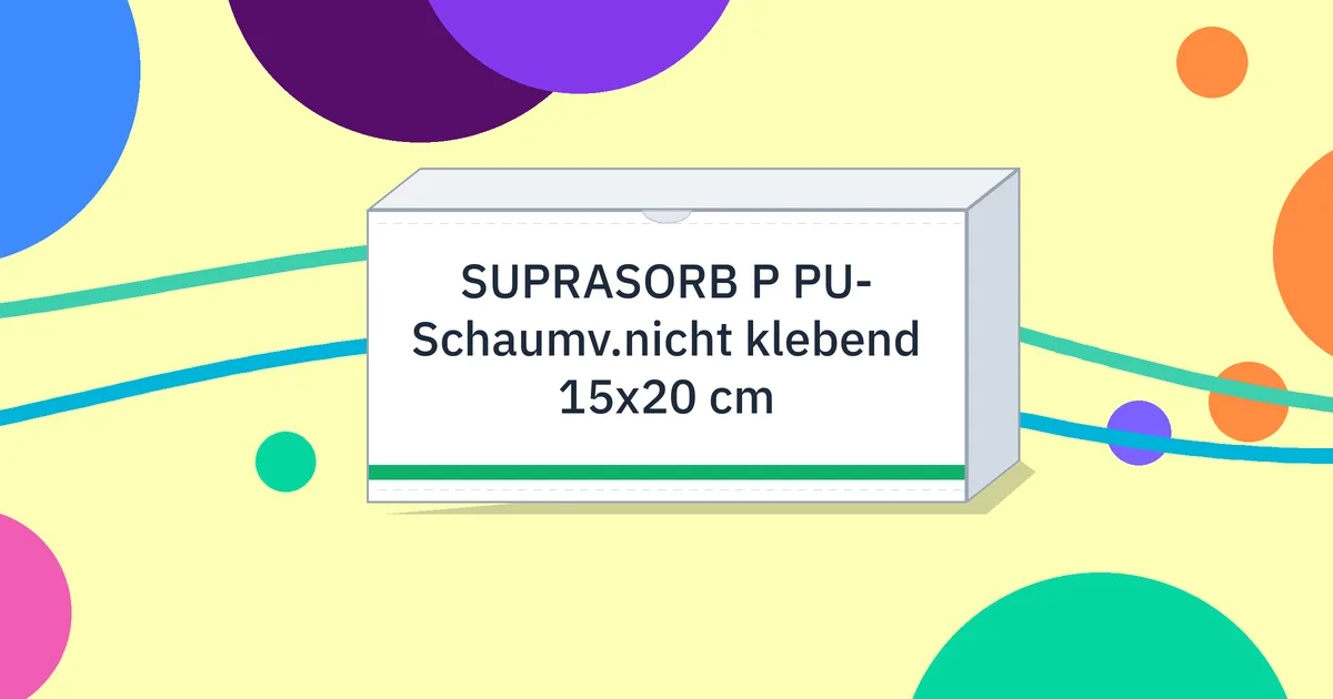 Symbolbild: Packung mit der Aufschrift SUPRASORB P PU-Schaumv.nicht klebend 15x20 cm (PZN 01728502) – Verfügbarkeit und Bezug in Apotheken in Frankfurt am Main