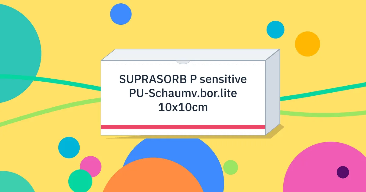 Symbolbild: Packung mit der Aufschrift SUPRASORB P sensitive PU-Schaumv.bor.lite 10x10cm (PZN 19503910) – Verfügbarkeit und Bezug in Apotheken in Frankfurt am Main