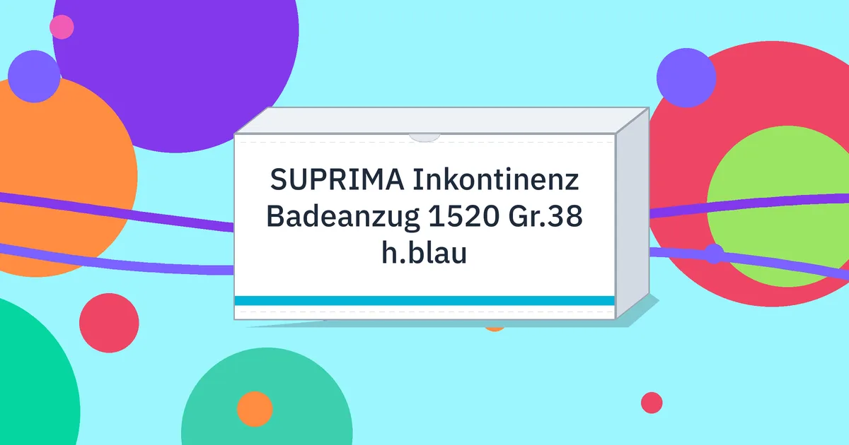 Symbolbild: Packung mit der Aufschrift SUPRIMA Inkontinenz Badeanzug 1520 Gr.38 h.blau (PZN 00722986) – Verfügbarkeit und Bezug in Apotheken in Frankfurt am Main
