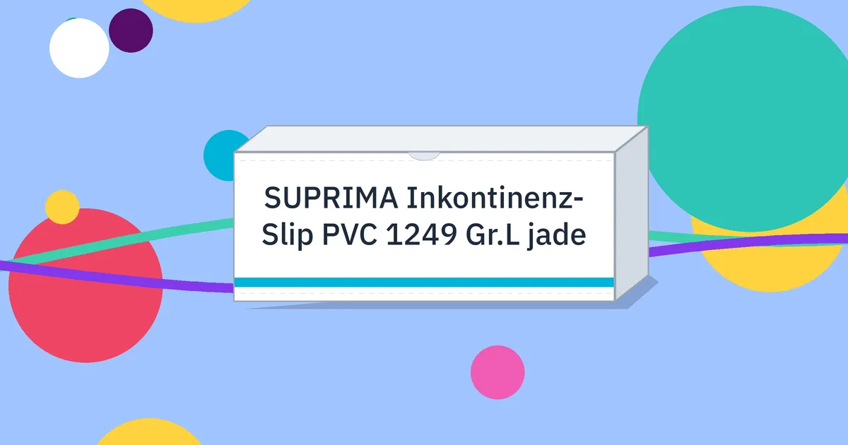 Symbolbild: Packung mit der Aufschrift SUPRIMA Inkontinenz-Slip PVC 1249 Gr.L jade (PZN 05976390) – Verfügbarkeit und Bezug in Apotheken in Frankfurt am Main