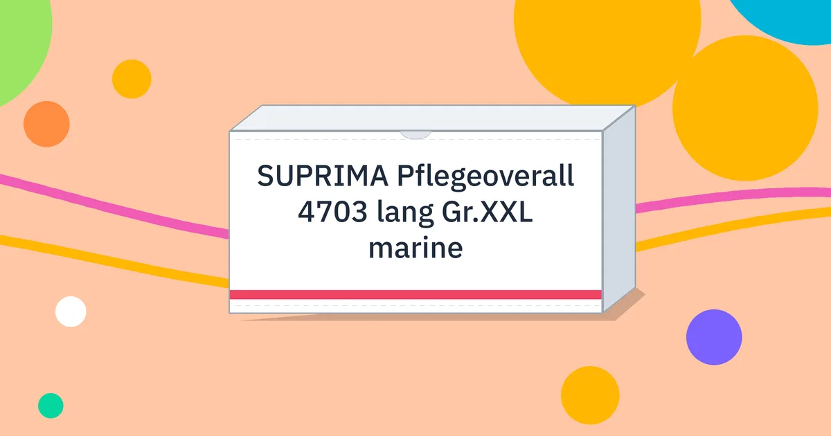 Symbolbild: Packung mit der Aufschrift SUPRIMA Pflegeoverall 4703 lang Gr.XXL marine (PZN 12668401) – Verfügbarkeit und Bezug in Apotheken in Frankfurt am Main